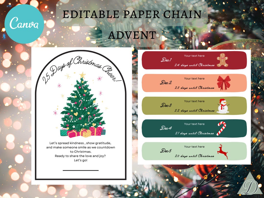 Editable Christmas Countdown Paper Chain Advent, Christmas Countdown ...