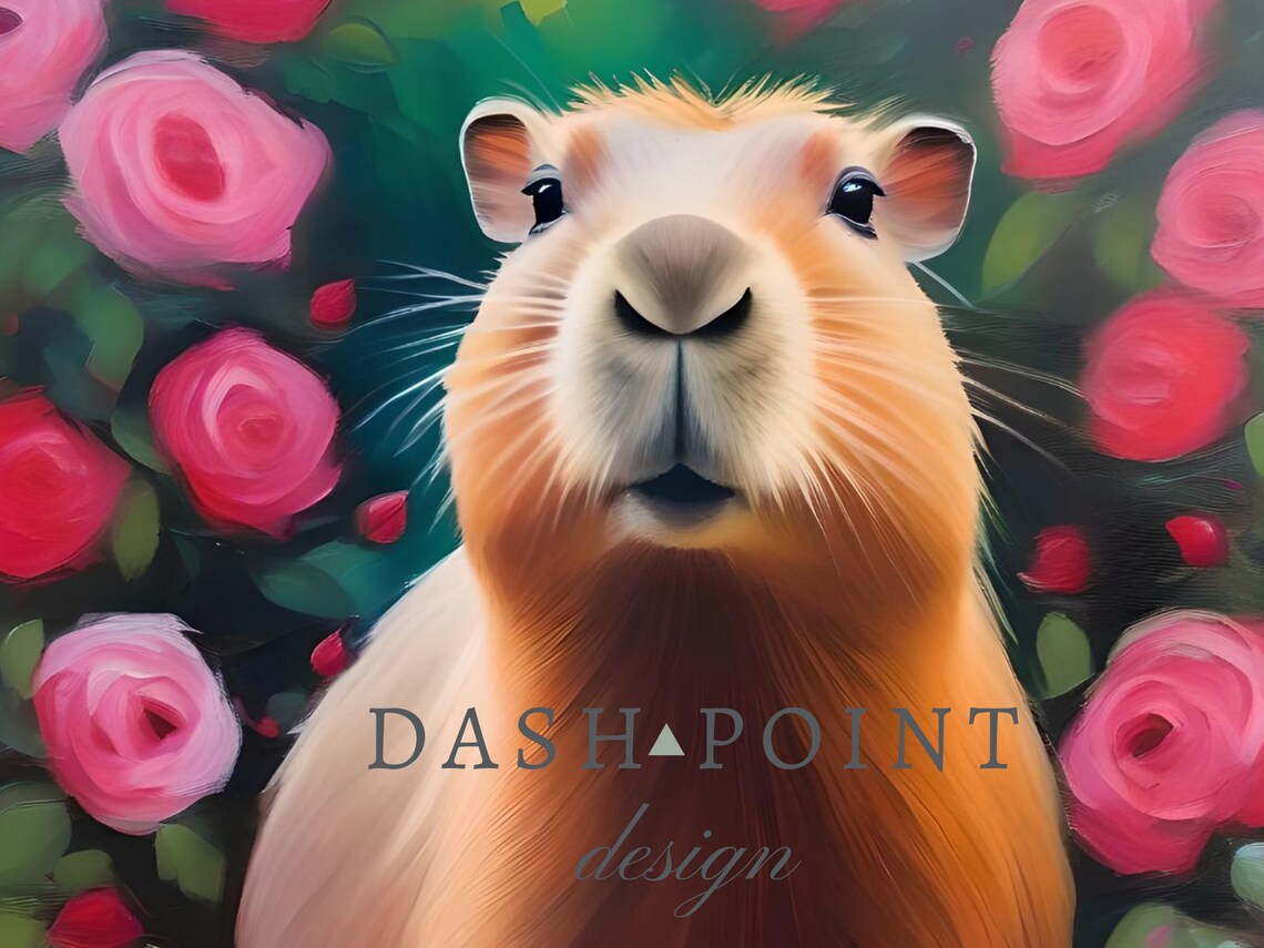 Capybara in Rose Garden Wall Art, Vintage Style Oil Painting Art ...