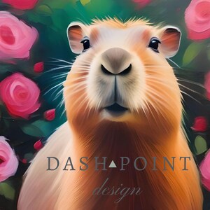 Capybara in Rose Garden Wall Art, Vintage Style Oil Painting Art ...