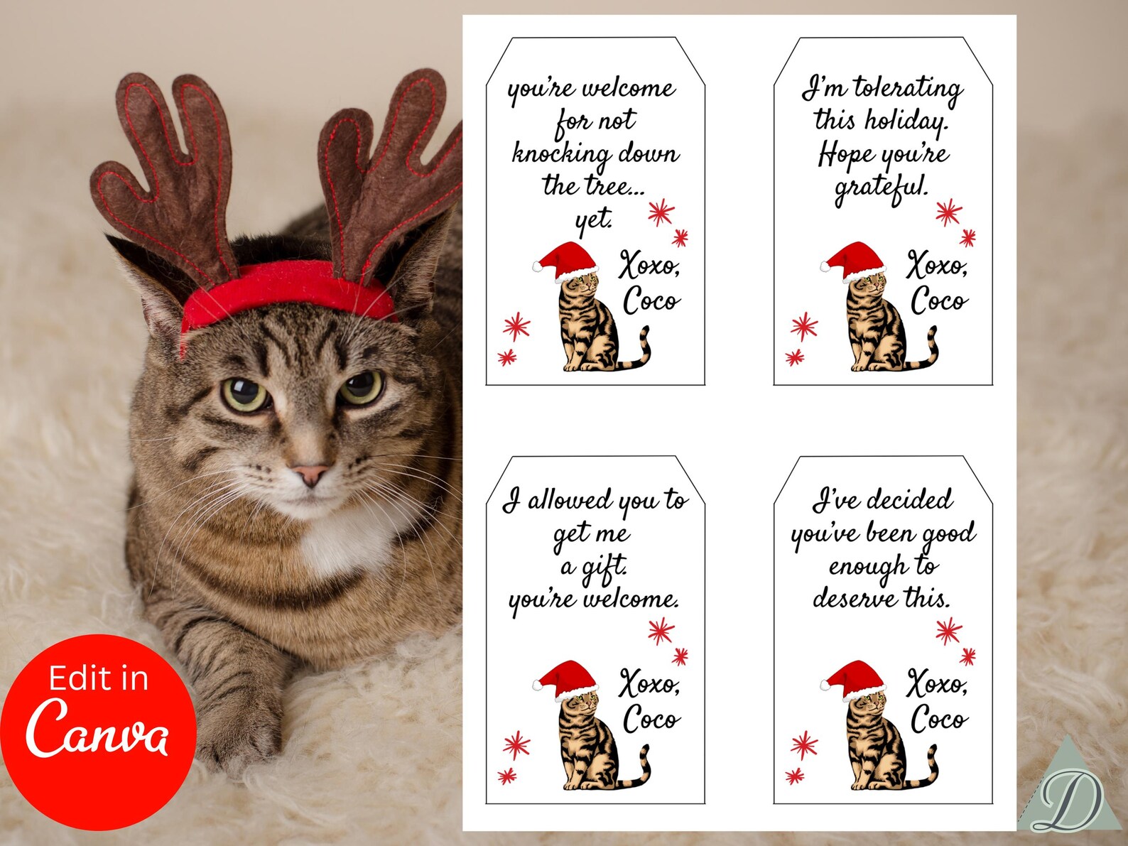 Funny Editable Cat Christmas Gift Tags, Christmas Present Tags From Cat ...
