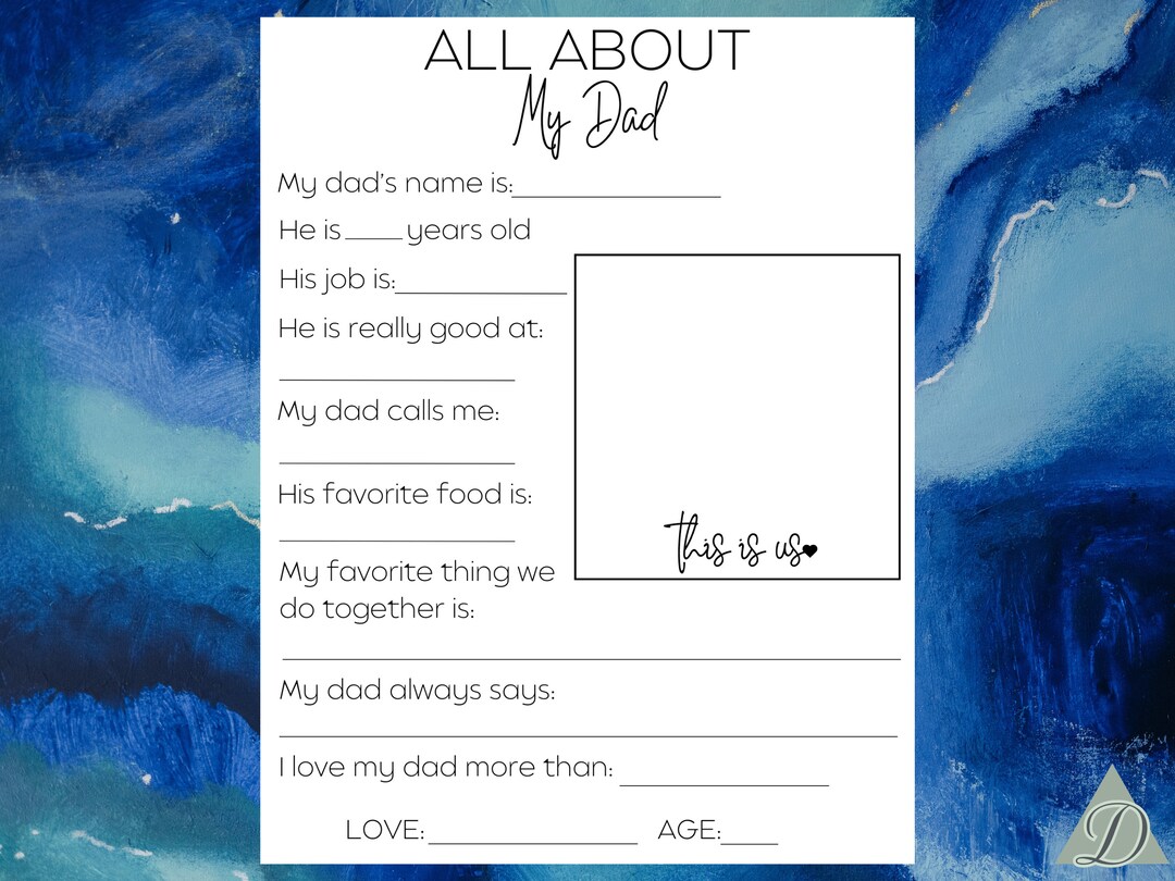 Father's Day Gift Coloring Printable Keepsake, All About My Dad ...