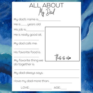 Father's Day Gift Coloring Printable Keepsake, All About My Dad ...