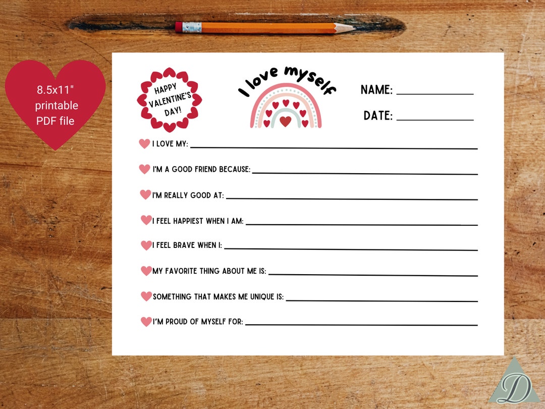 Valentine's Day Self Love Worksheet for Kids, Vday Worksheet for Kids ...
