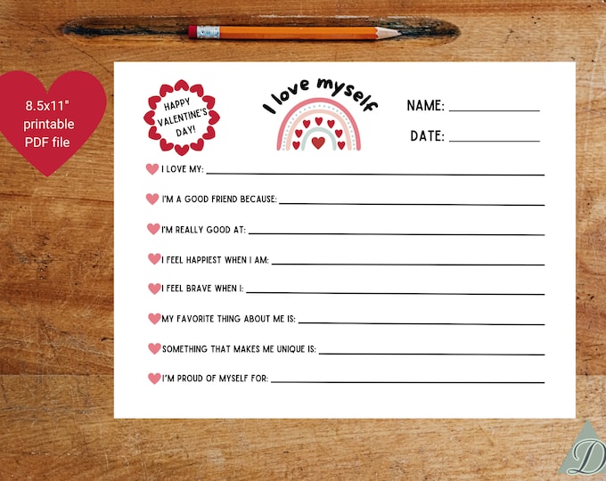 Valentine's Day Self Love Worksheet for Kids, Vday Worksheet for Kids ...