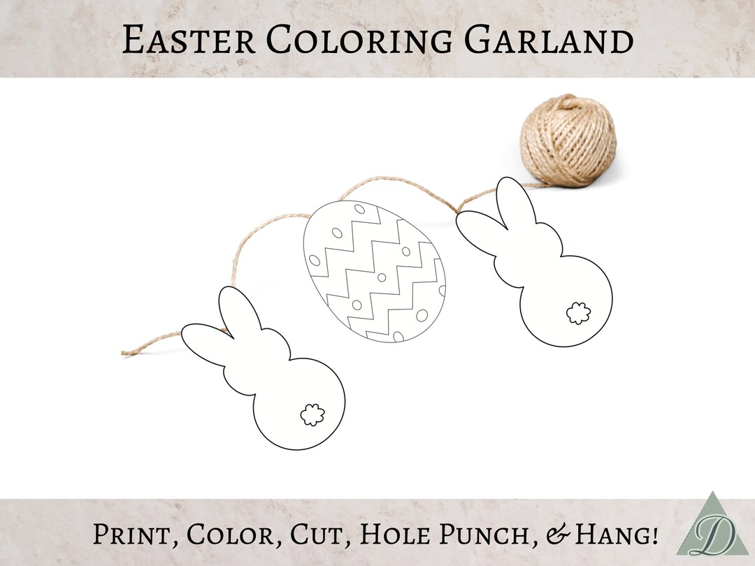 DIY Printable Easter Coloring Garland, Bunny and Easter Egg Paper ...