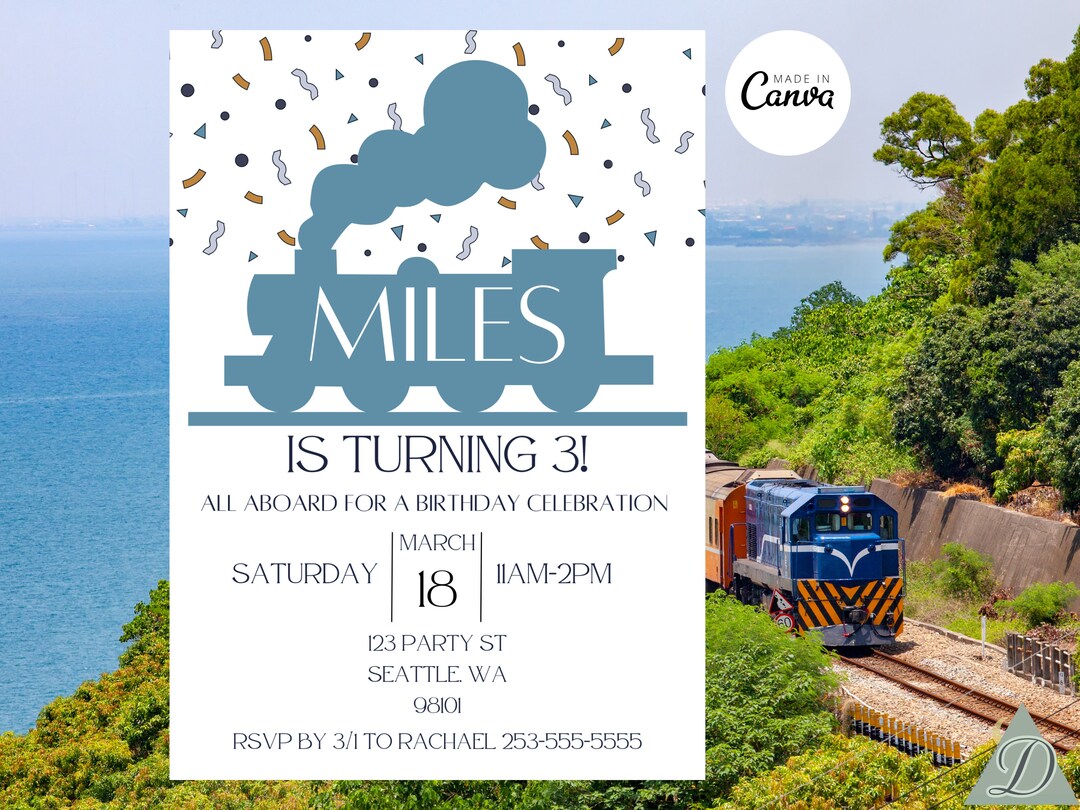 Train Birthday Party Invitation, Modern Birthday Party Invitation for ...