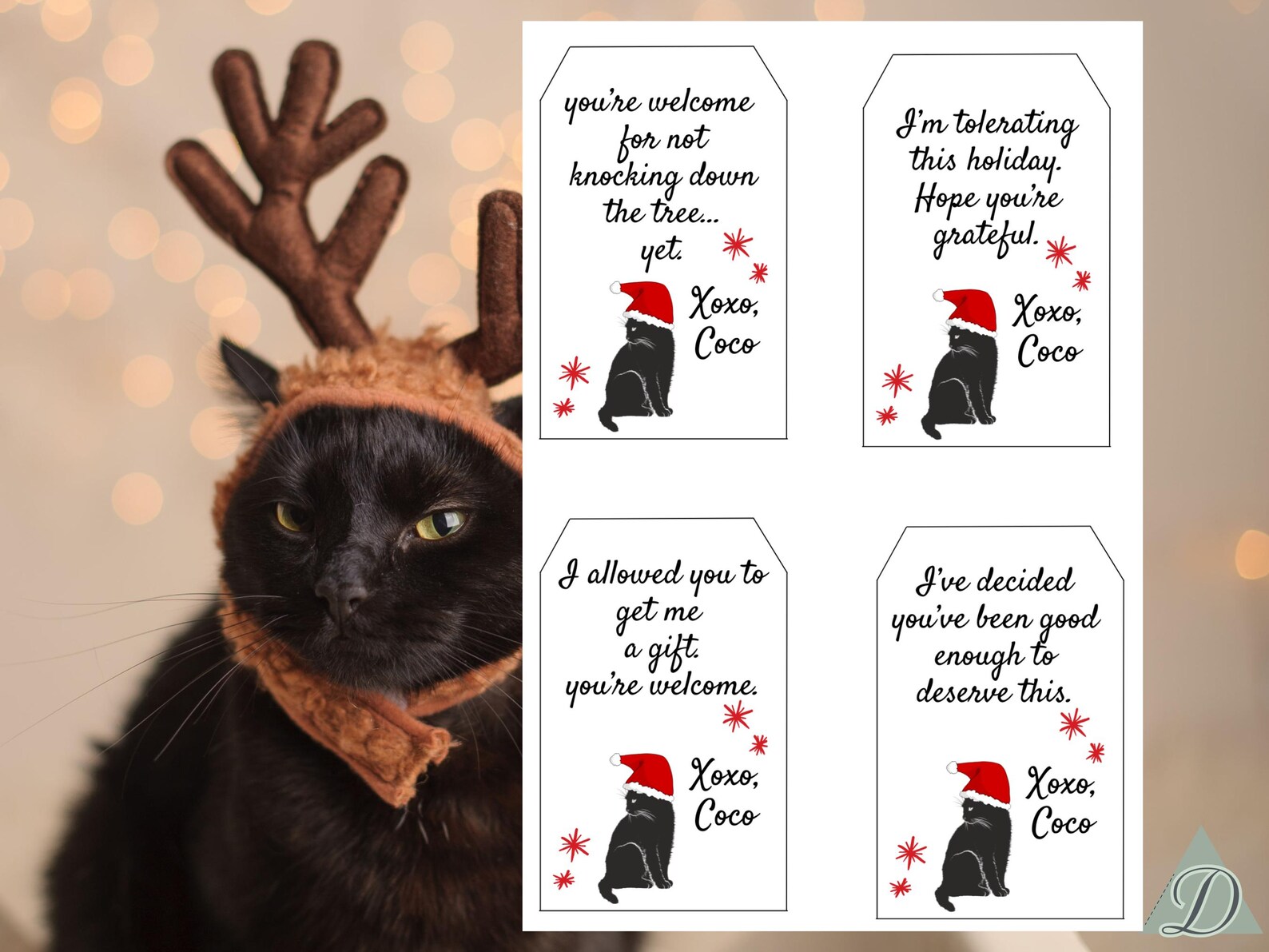 Funny Editable Cat Christmas Gift Tags, Christmas Present Tags From Cat ...
