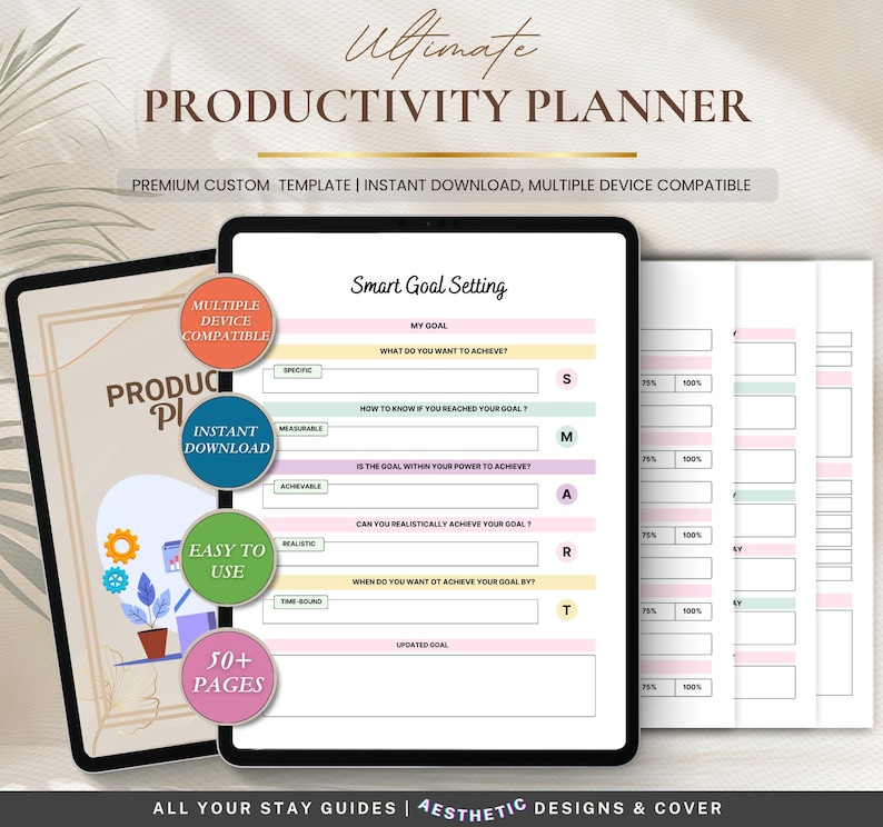 Productivity Planner, Daily Weekly Goal Setting Organizer (digital ...