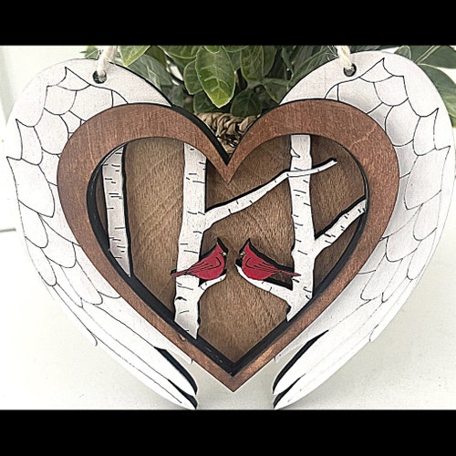 Two Cardinals Angel Wings Memorial Christmas Ornament Svg - Etsy