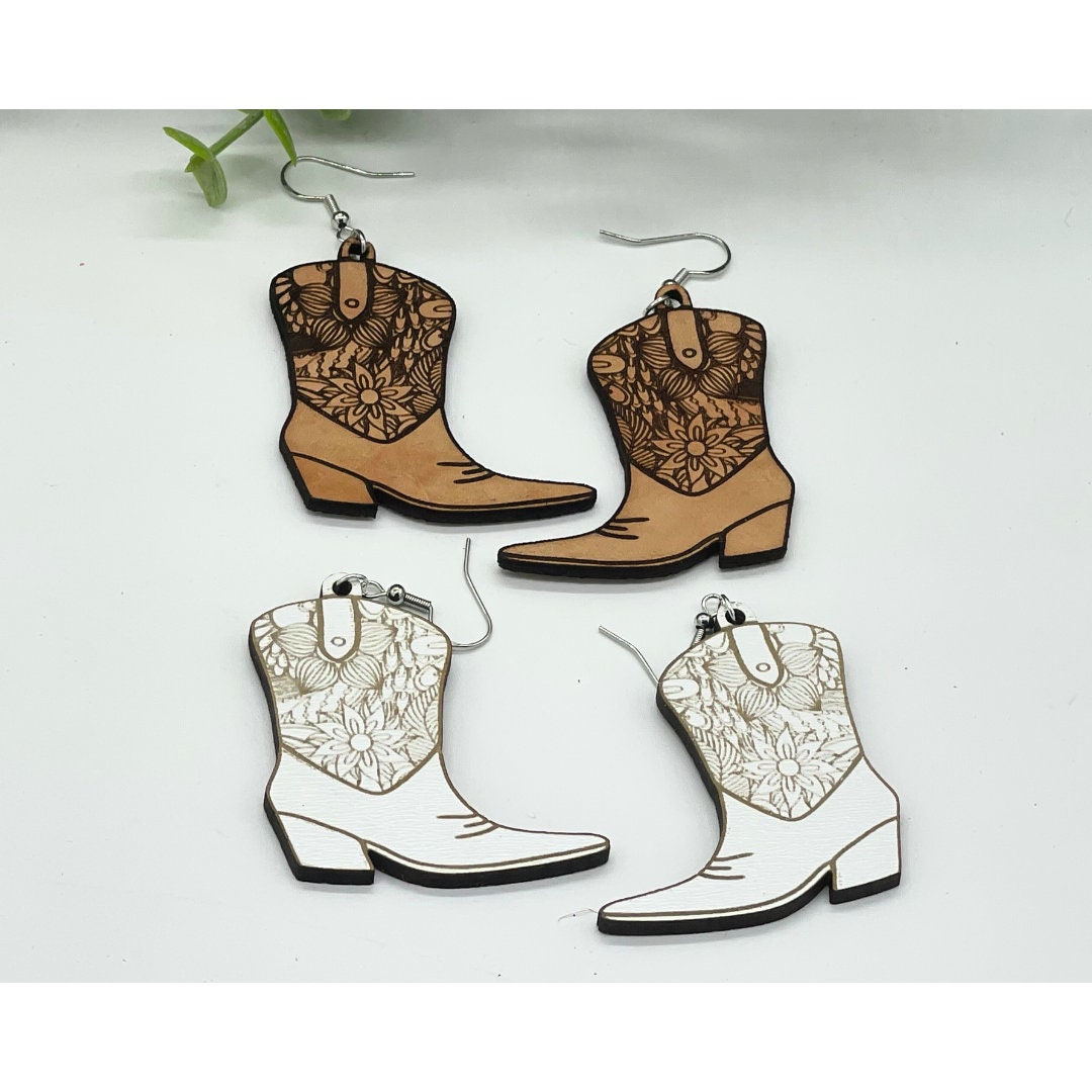 Mandala Cowgirl Boots Earrings SVG: Floral Western Laser Cut File - Etsy