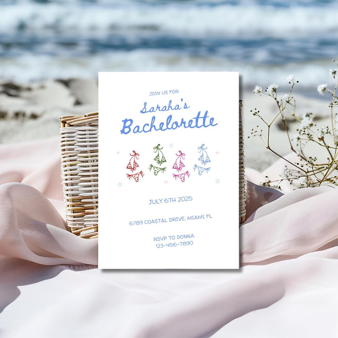 Bikini Bachelorette Invitation Swim Suit Bach Party Invite Edit In