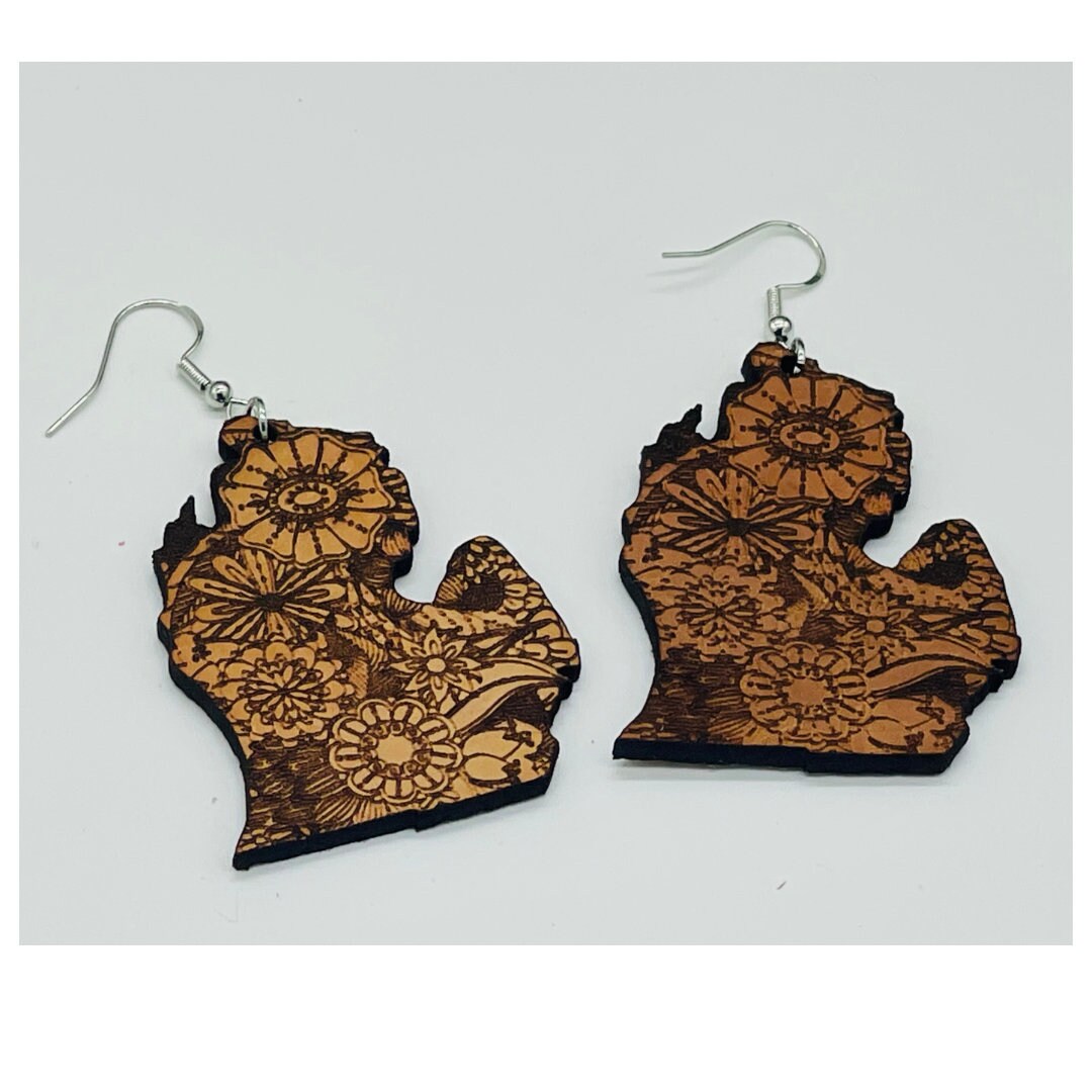 Floral Michigan Earrings SVG: Laser Cut File (digital Download) - Etsy