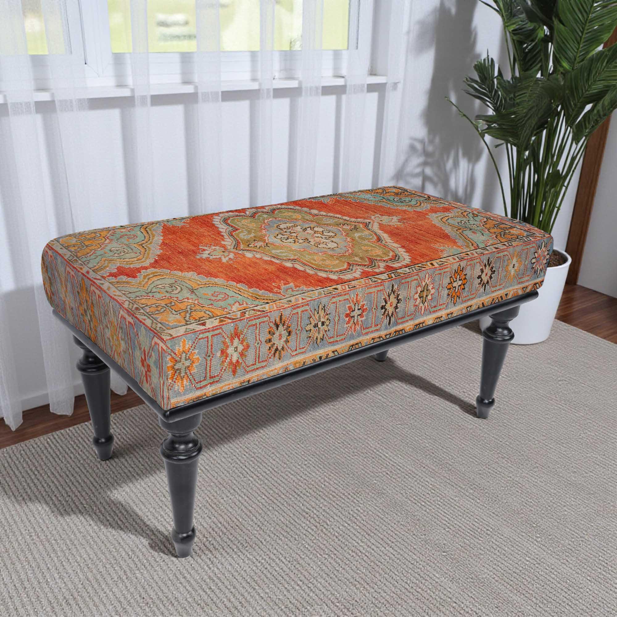 Persian Style Bench, Long Rectangular Bench, Turkish Rug Bench, Wood ...