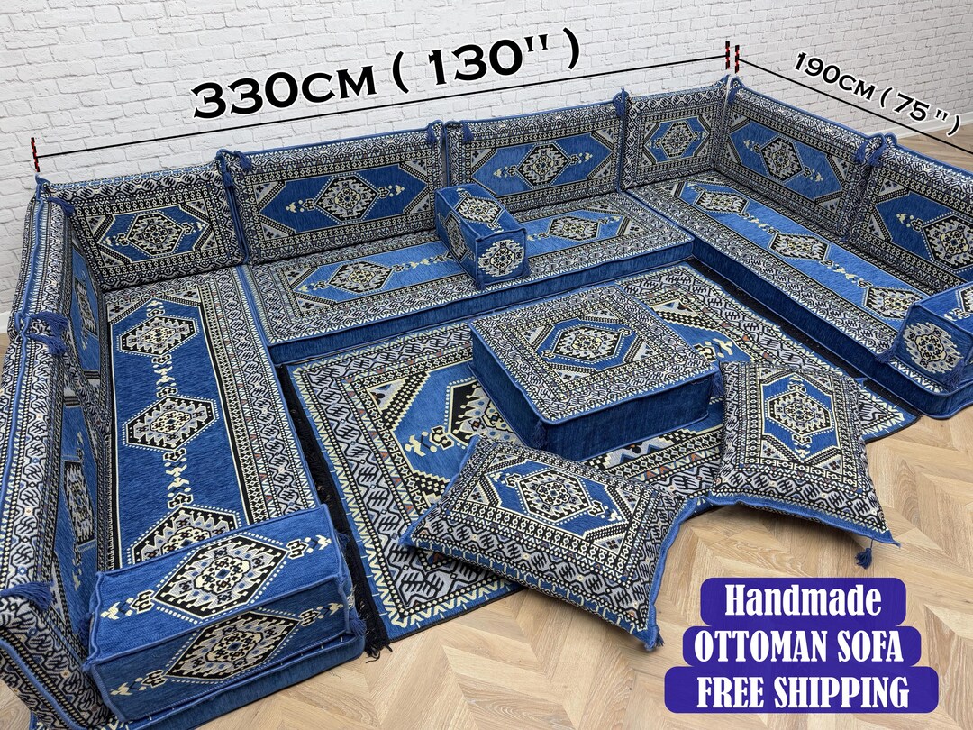 Turkish Seating Set, Modular Sofa, Arabic Seating, Blue Sofa, Sofa With ...