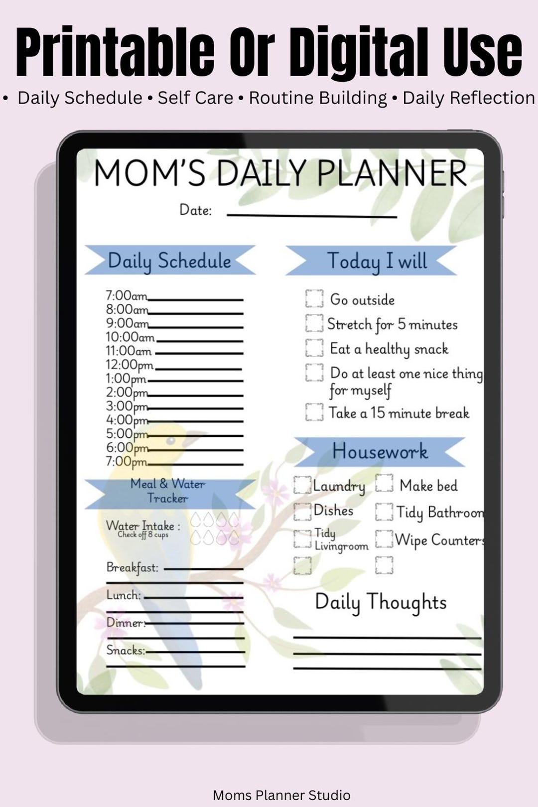 Busy Mom's Daily Planner: Self-care & Housework Tracker (PDF Download ...