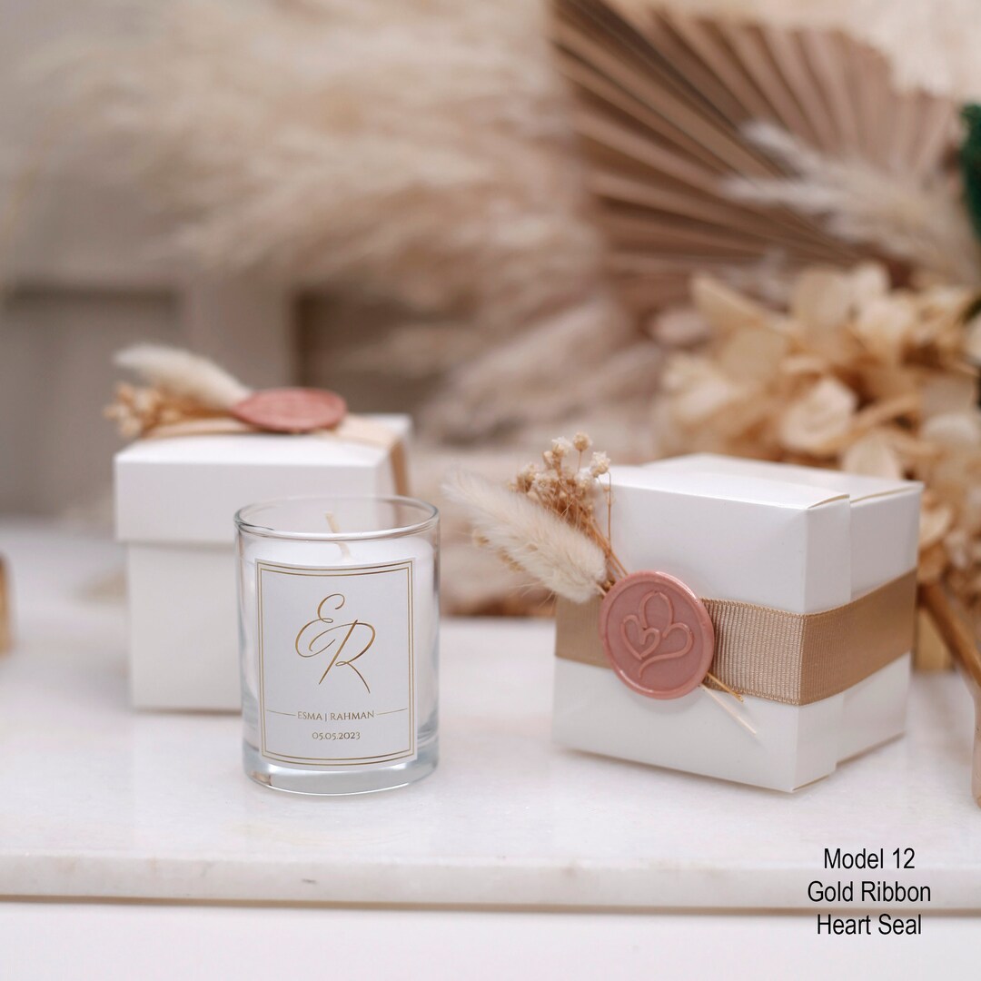 Wedding Candle With Flower, Custom Name Candle With Stamp Box, Wedding ...