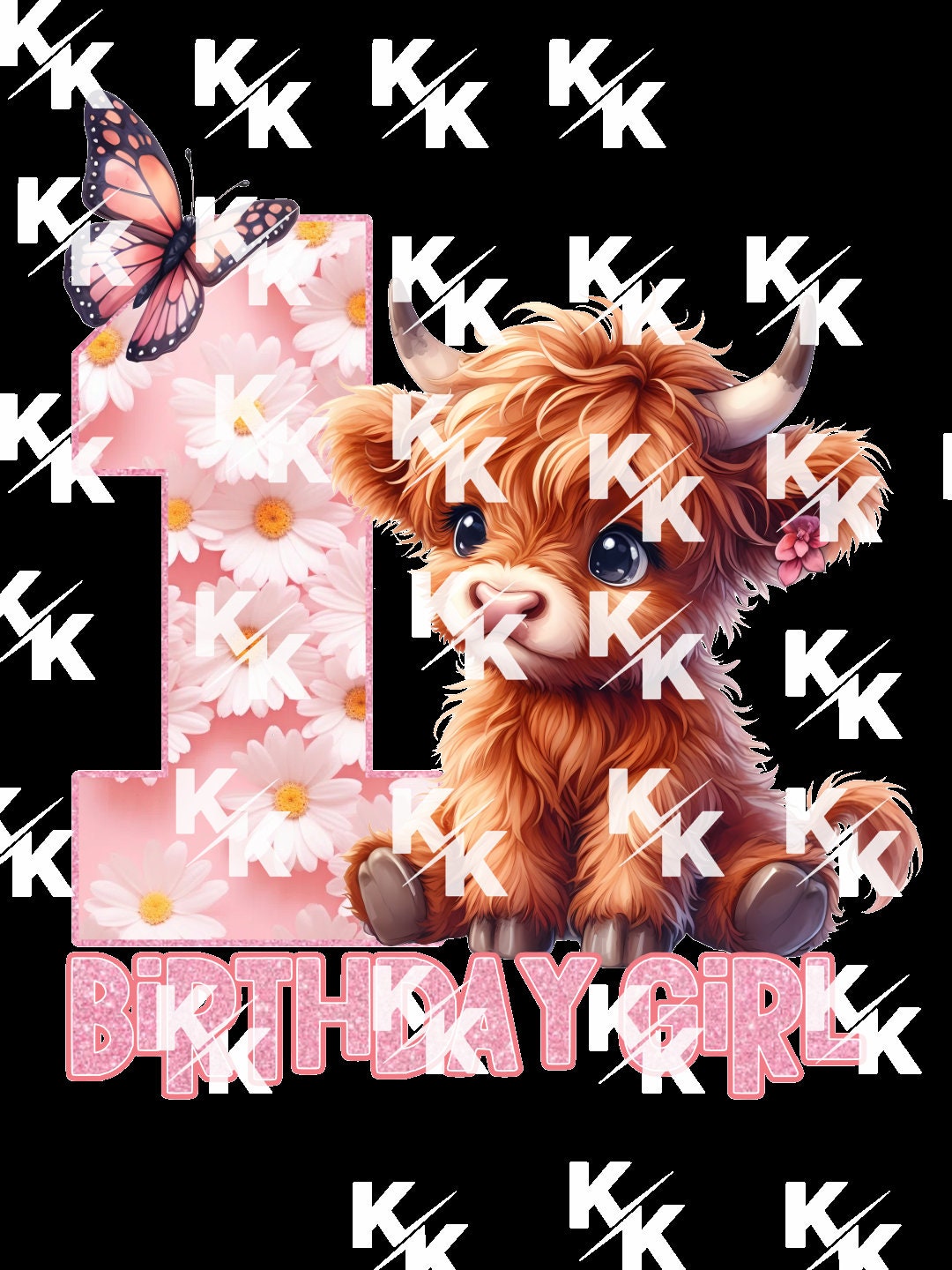 1st Birthday Highland Cow Girl Png - Etsy
