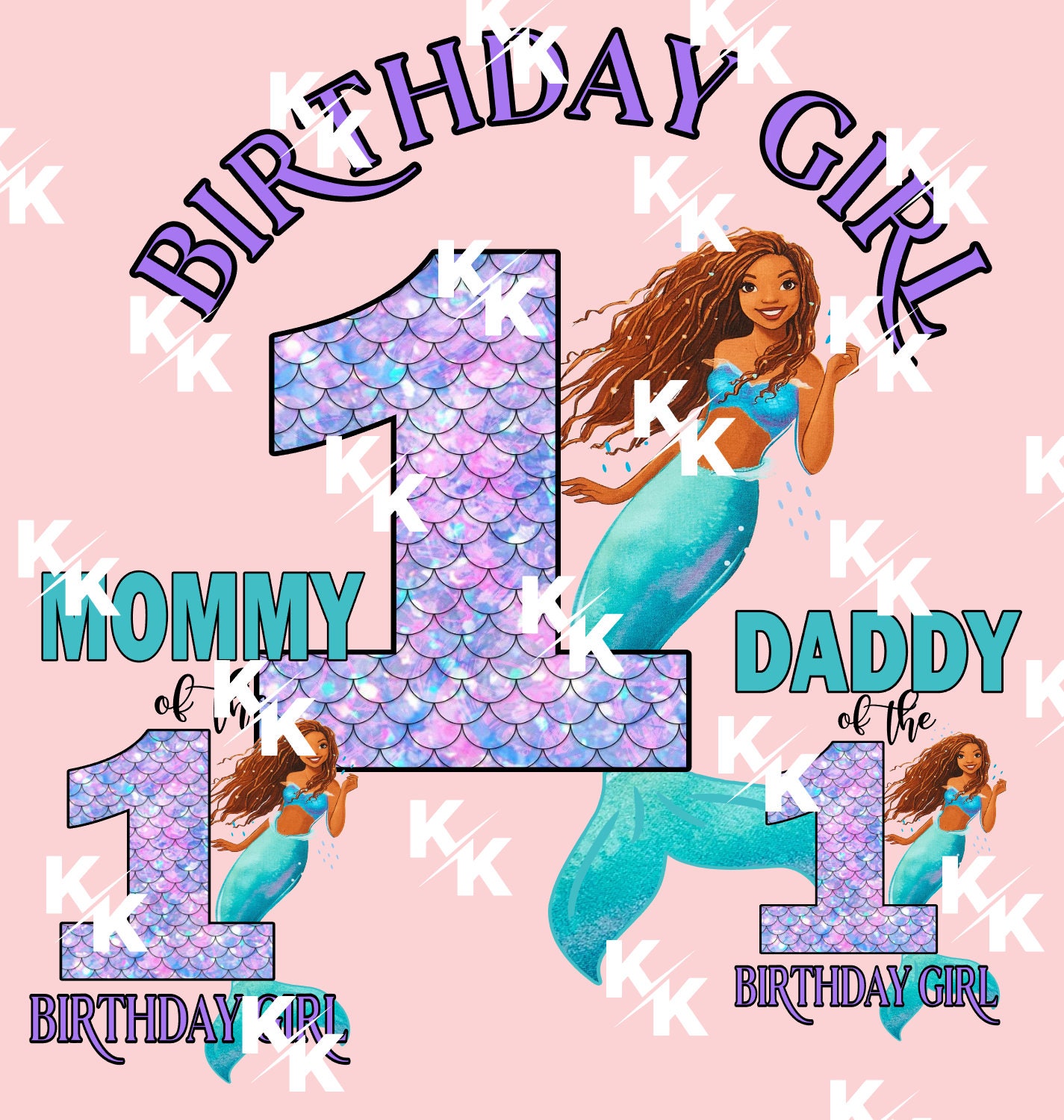 1st Birthday Little Mermaid Birthday Girl, Dad, Mom Included, Png Digital Download - Etsy