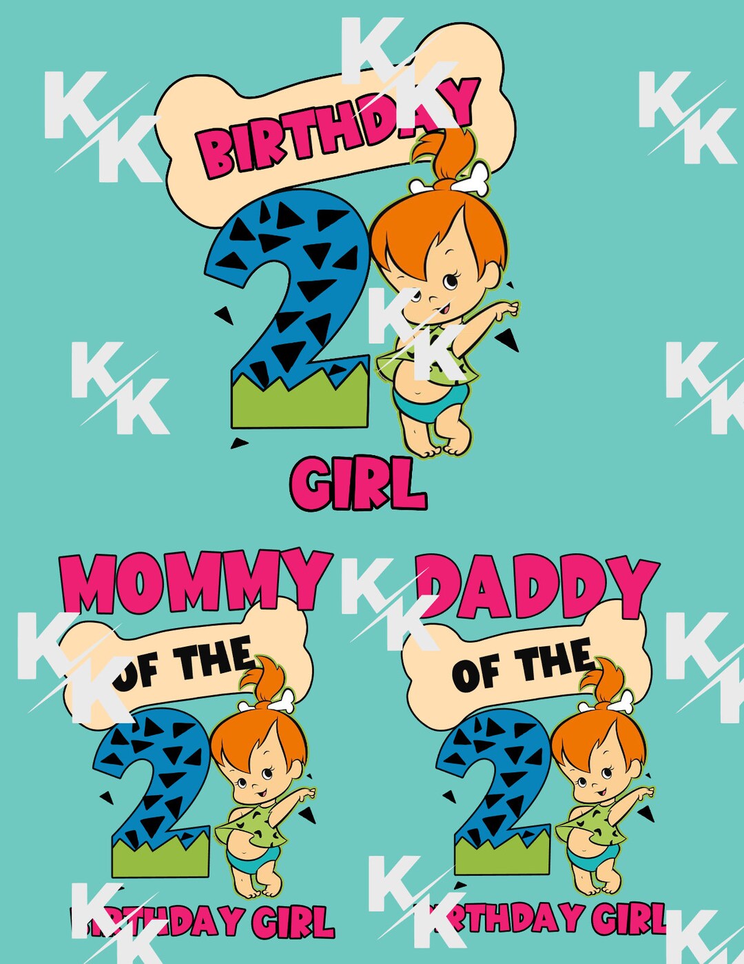 Pebbles 2nd Birthday, Mom and Dad Included, Sublimation, Digital ...