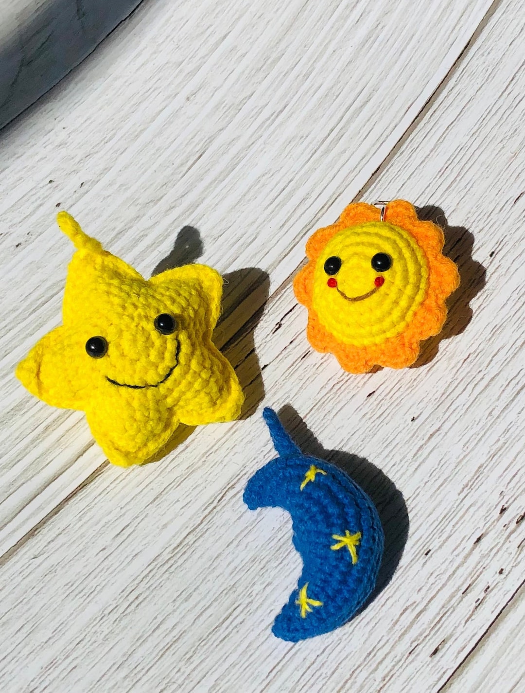 Sun/moon/star Crochet Keychain, FINISHED, NOT Pattern, Knitted Key ...