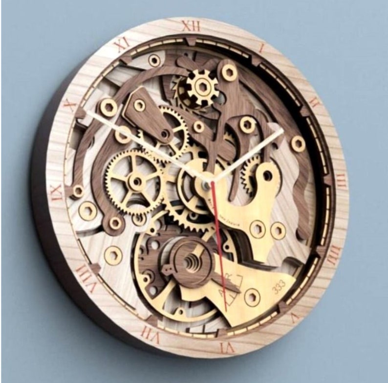 Wooden Clock With Gears Laser Cut Files Many Layers Clock Design - Etsy
