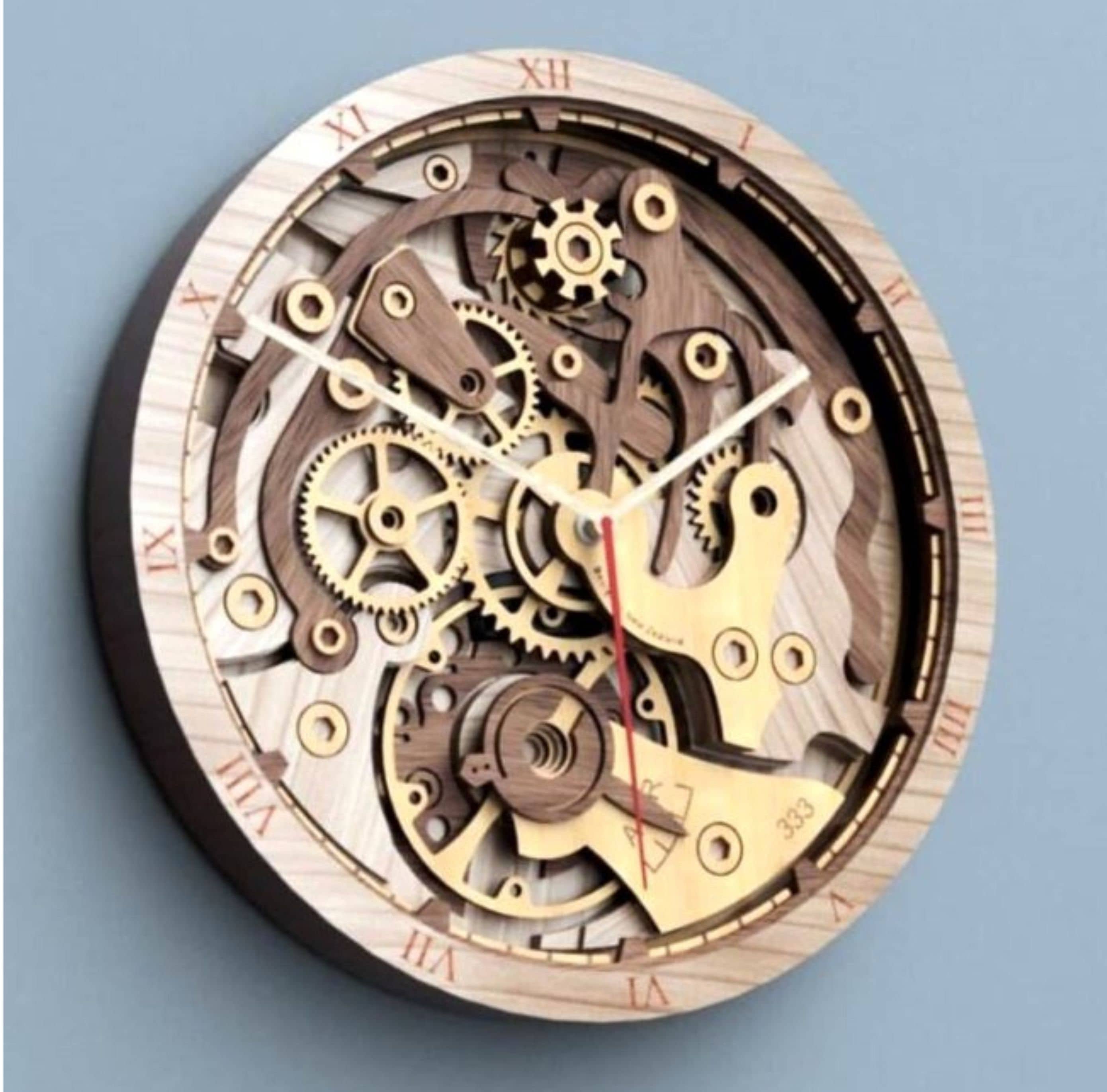 Wooden Clock With Gears Laser Cut Files Many Layers Clock Design - Etsy