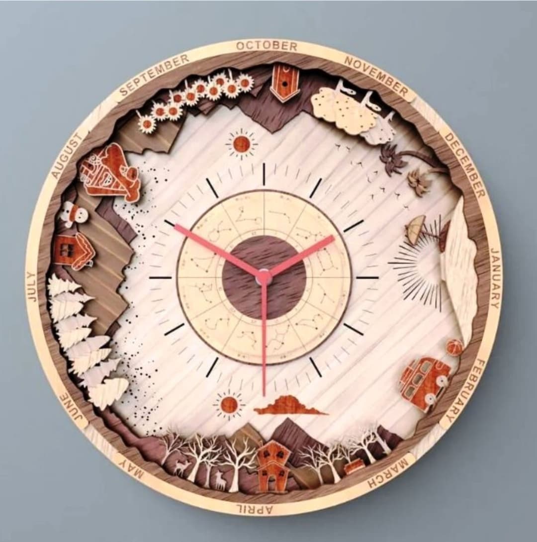 Wooden Clock With Layers Wooden Clock Digital Files PDF Laser Cut Files ...