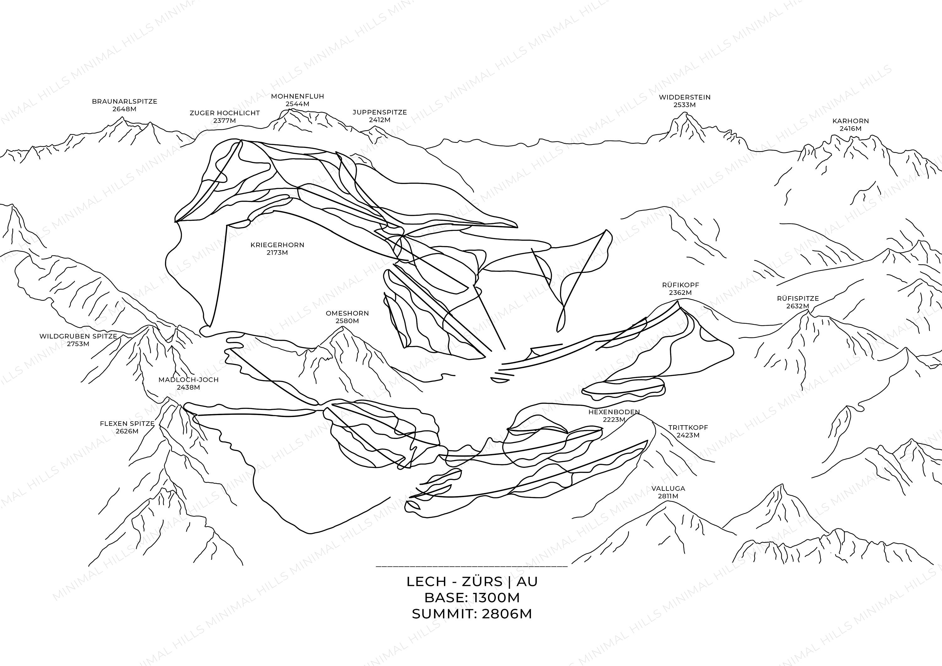 Ski Area Skimap Trail Map Lech-zürs Ski Map Skiing Ski - Etsy