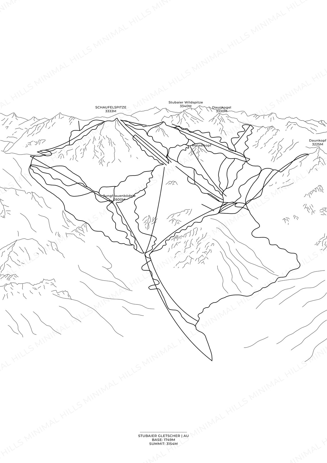 Ski Area Skimap Trail Map Stubai Glacier Stubai Glacier - Etsy