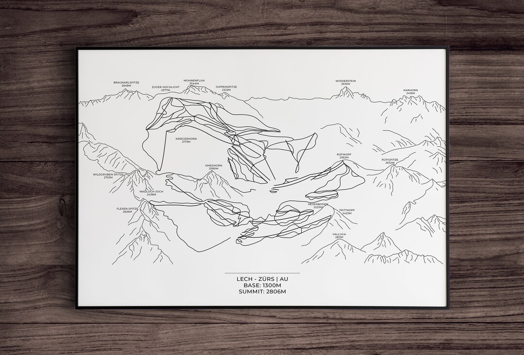 Ski Area Skimap Trail Map Lech-zürs Ski Map Skiing Ski - Etsy