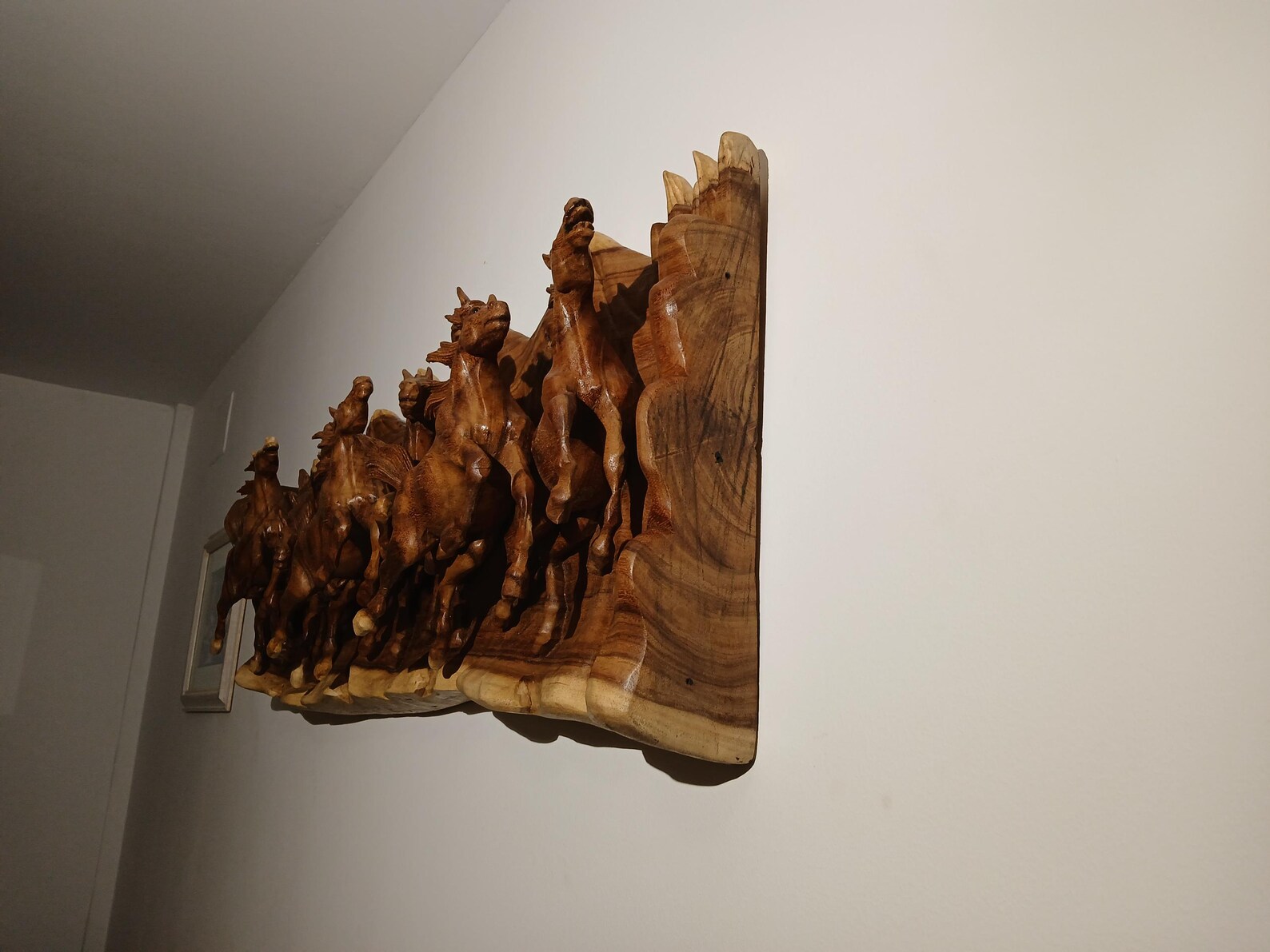 Hand - Carved Wooden Horses Relief Wall, ,wall Art 3D, Wild Running ...