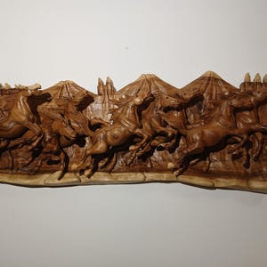 Hand - Carved Wooden Horses Relief Wall, ,wall Art 3D, Wild Running ...