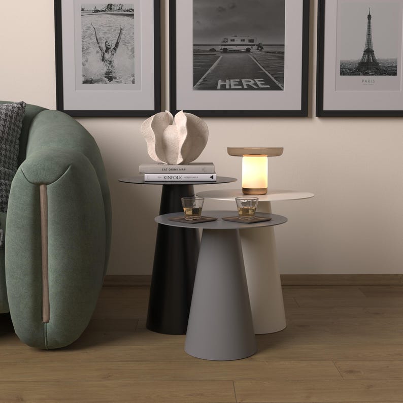 Modern Cone Side Tables Set – Minimalist Metal Nesting Tables in Red ...