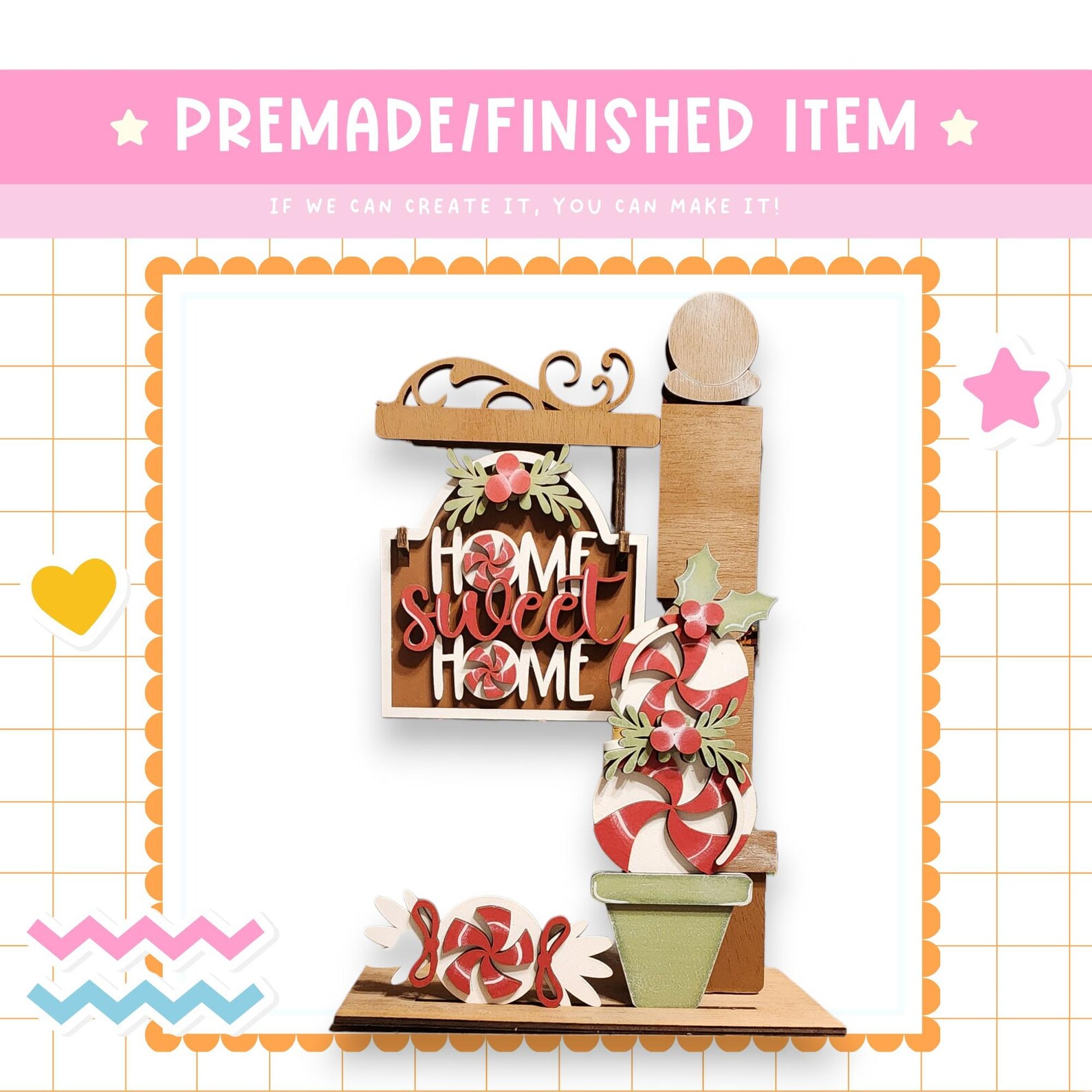 Interchangeable Post Insert Set: Peppermint and Holiday Inserts (wood ...