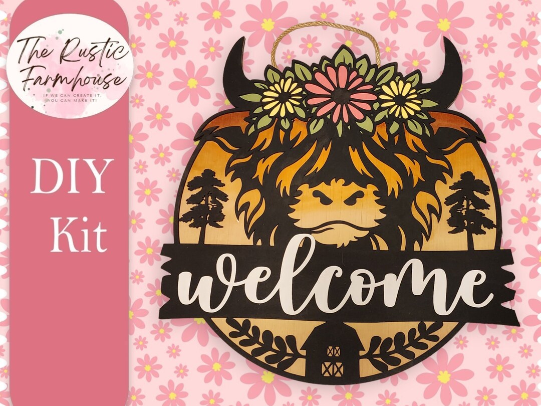 Highland Cow Door Hanger DIY, Welcome Sign, Cow Head, Farmhouse Front ...