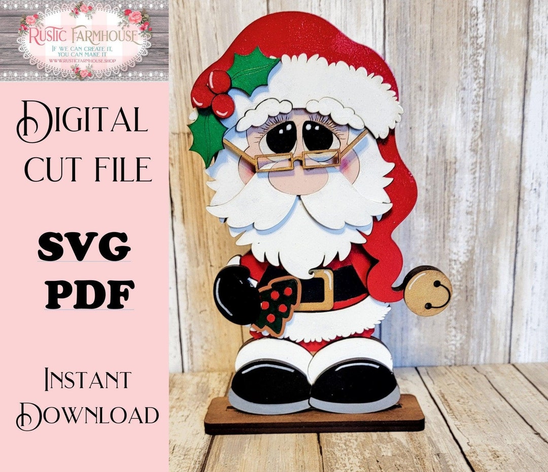 Standing Christmas Santa SVG Laser File Cutfile Glowforge Santa Shelf ...