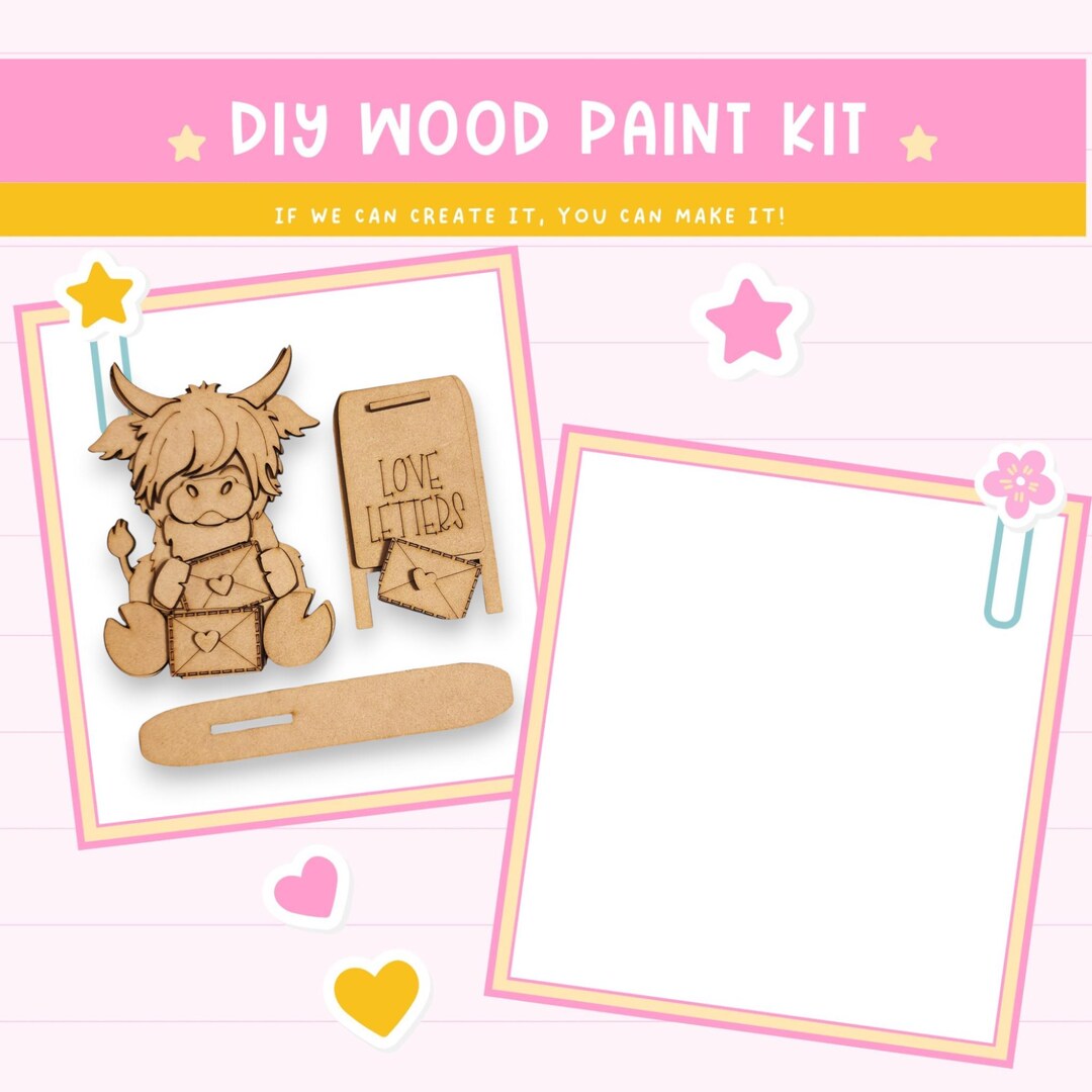 Valentine's Highland Cow Mail Shelf Sitter, Wood Paint Kit - Etsy