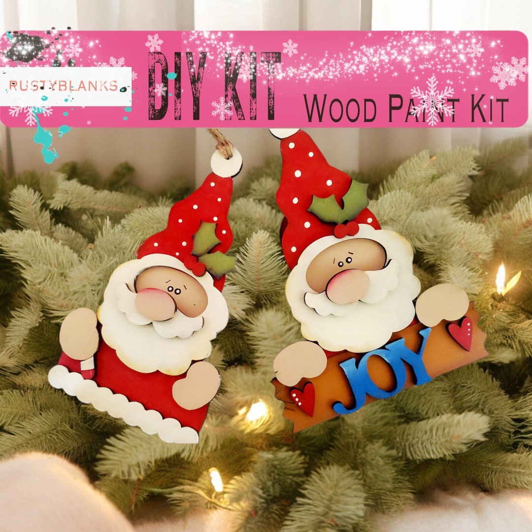 Joy and Santa Ornament Set, Kids Craft Kit, DIY Wood Blanks - Etsy