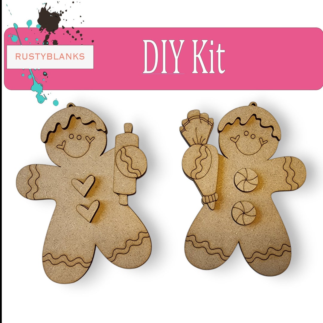 Christmas Gingerbread Ornaments Set of 2 DIY Craft Kit, Wood Blanks - Etsy