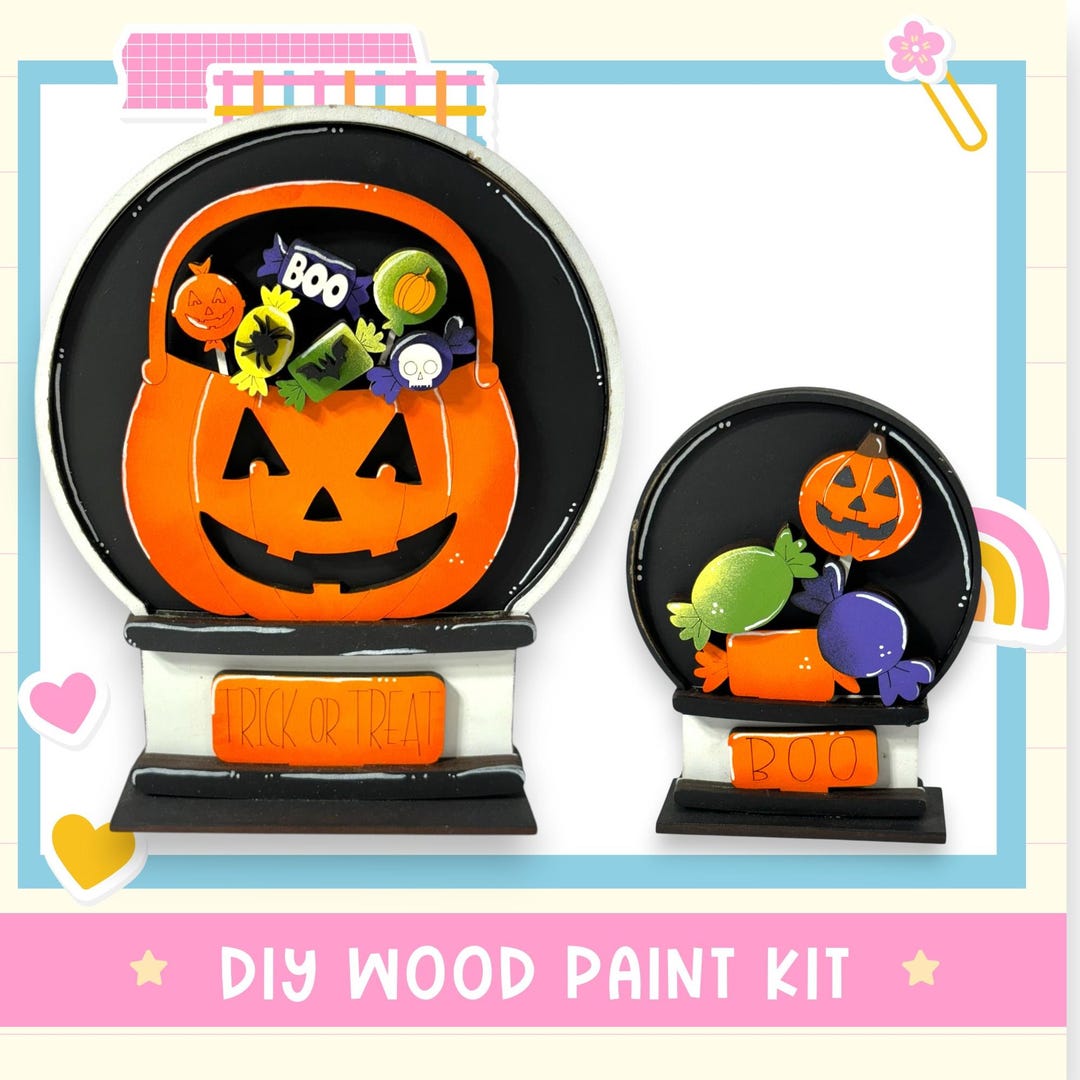 Trick or Treat Snow Globe Insert, DIY Interchangeable Decor Inserts- Wood Paint Kit - Etsy