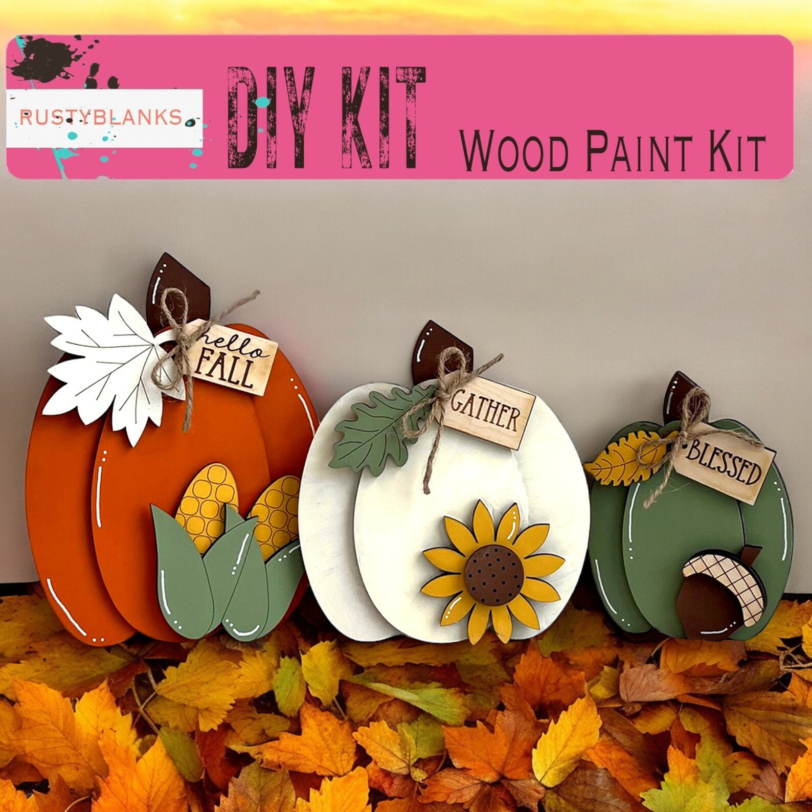 Pumpkin Shelf Sitter Kit: Rustic Wood Trio - DIY Painting Craft - Etsy