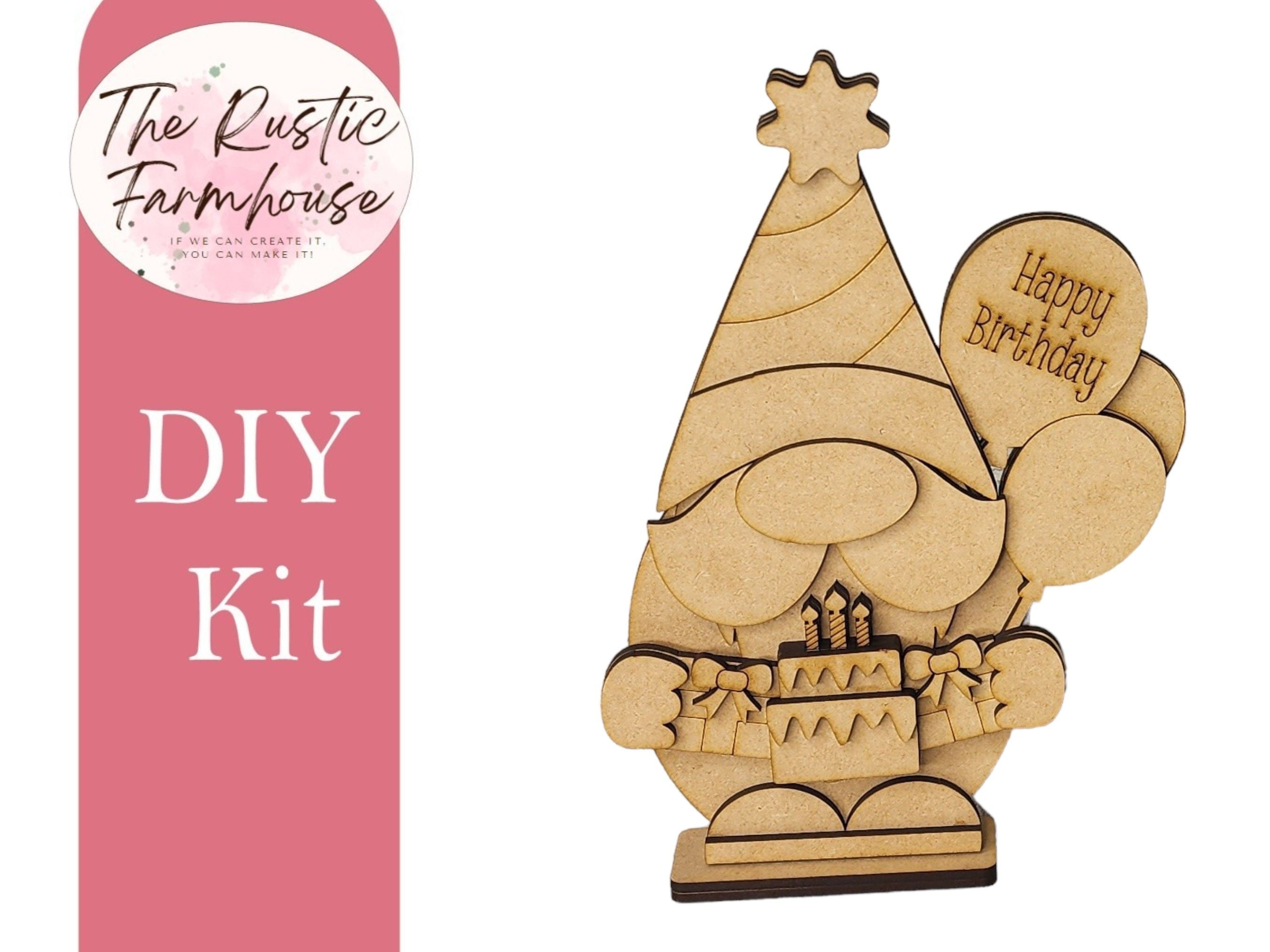 Happy Birthday Gnome Shelf Sitter, DIY Gnome Kit, Tiered Tray Decor - Etsy