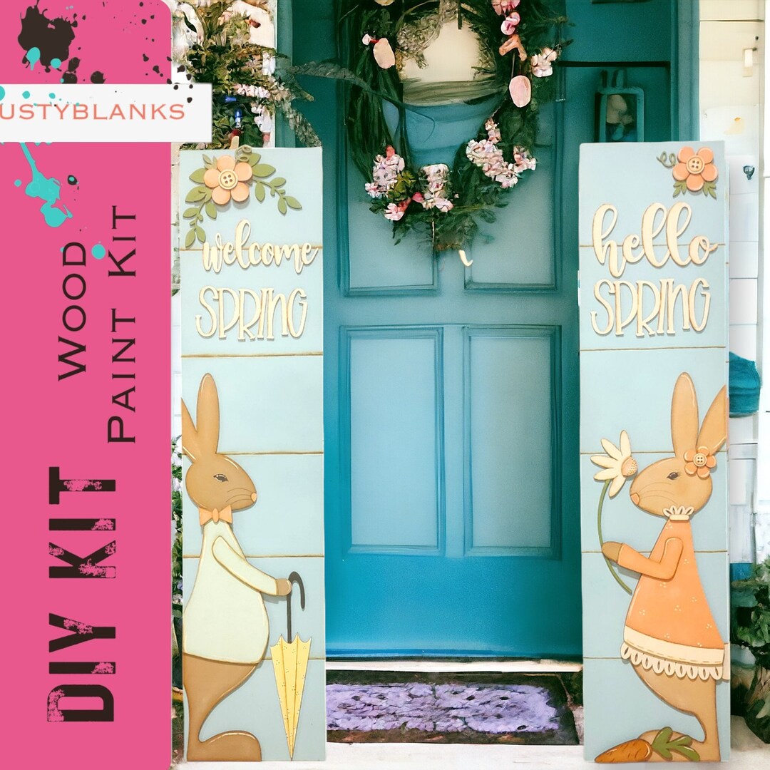 DIY Porch Leaner Spring Bunnies With Flowers and Umbrella - Etsy