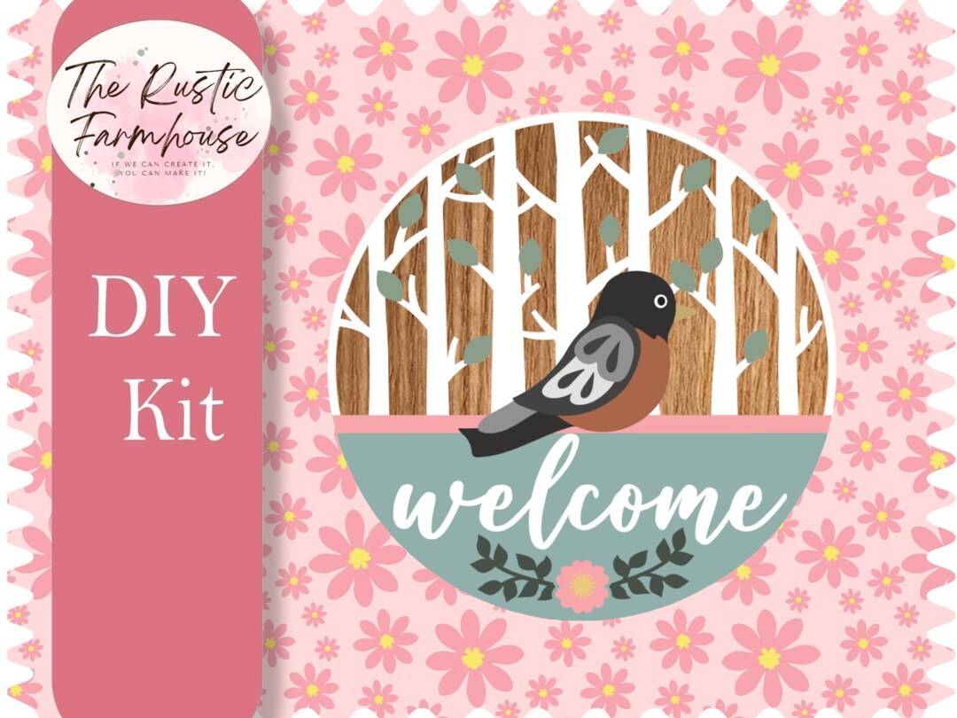 Welcome Robin Door Hanger, Unfinished DIY Wood Kit, Blanks to Decorate ...