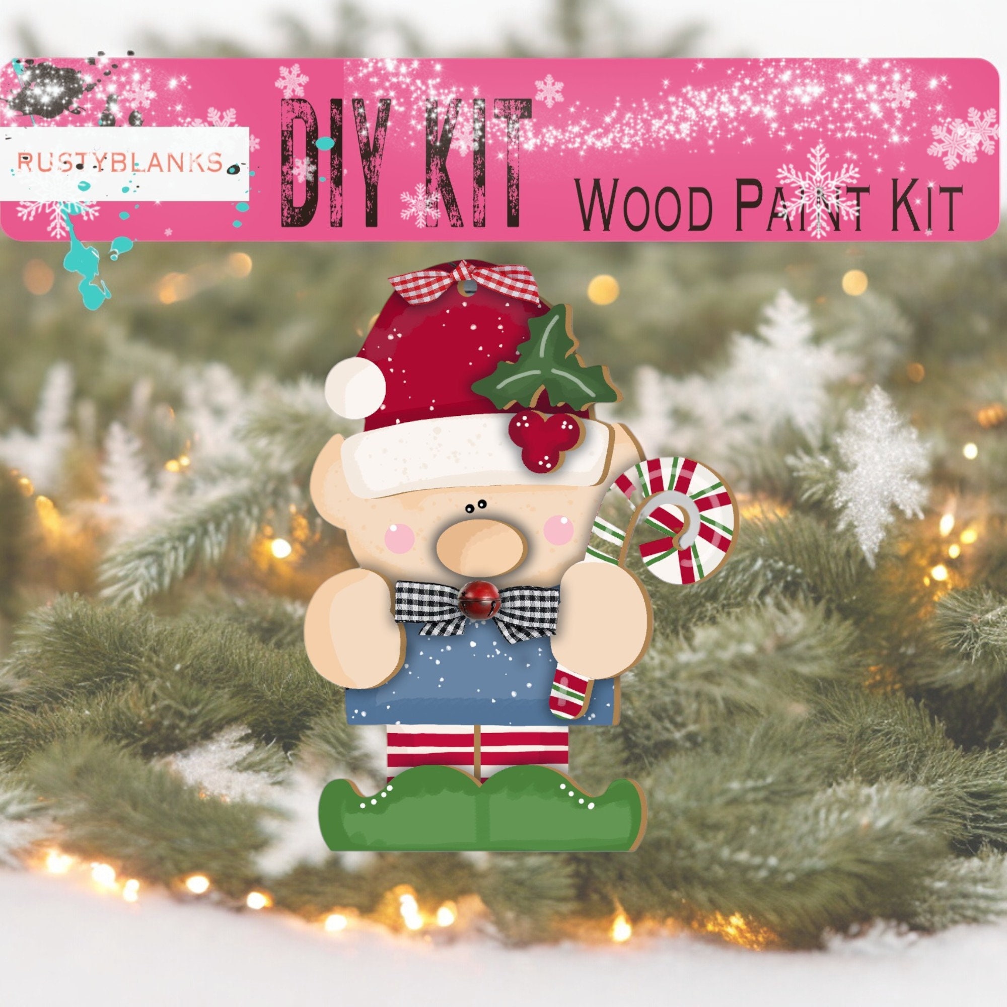 Candy Cane Elf Ornament, Kids Craft Kit, DIY Wood Blanks - Etsy