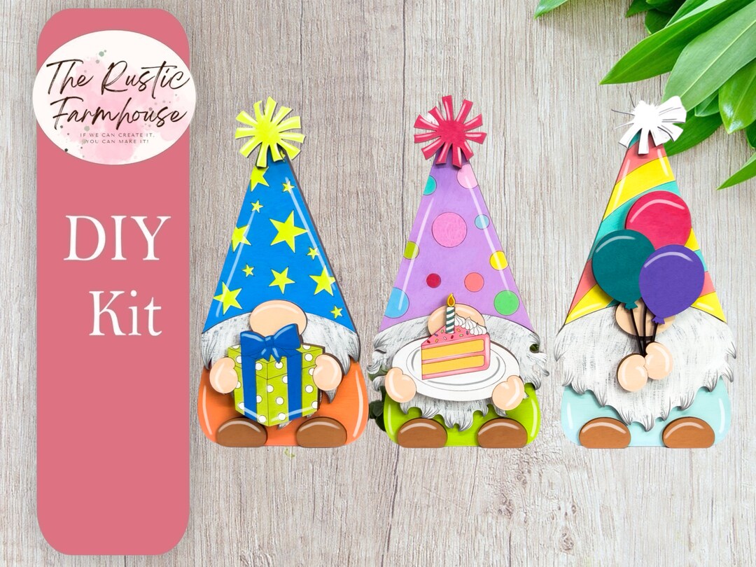 Happy Birthday Gnome Shelf Sitter, DIY Gnome Kit, Tiered Tray Decor - Etsy