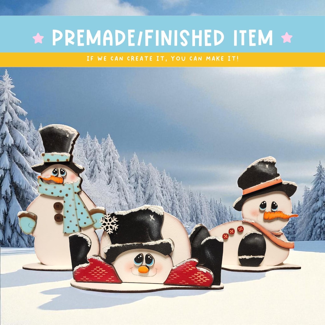 Handpainted Snowmen Set of 3 – Winter Table Decor | Finished Item - Etsy