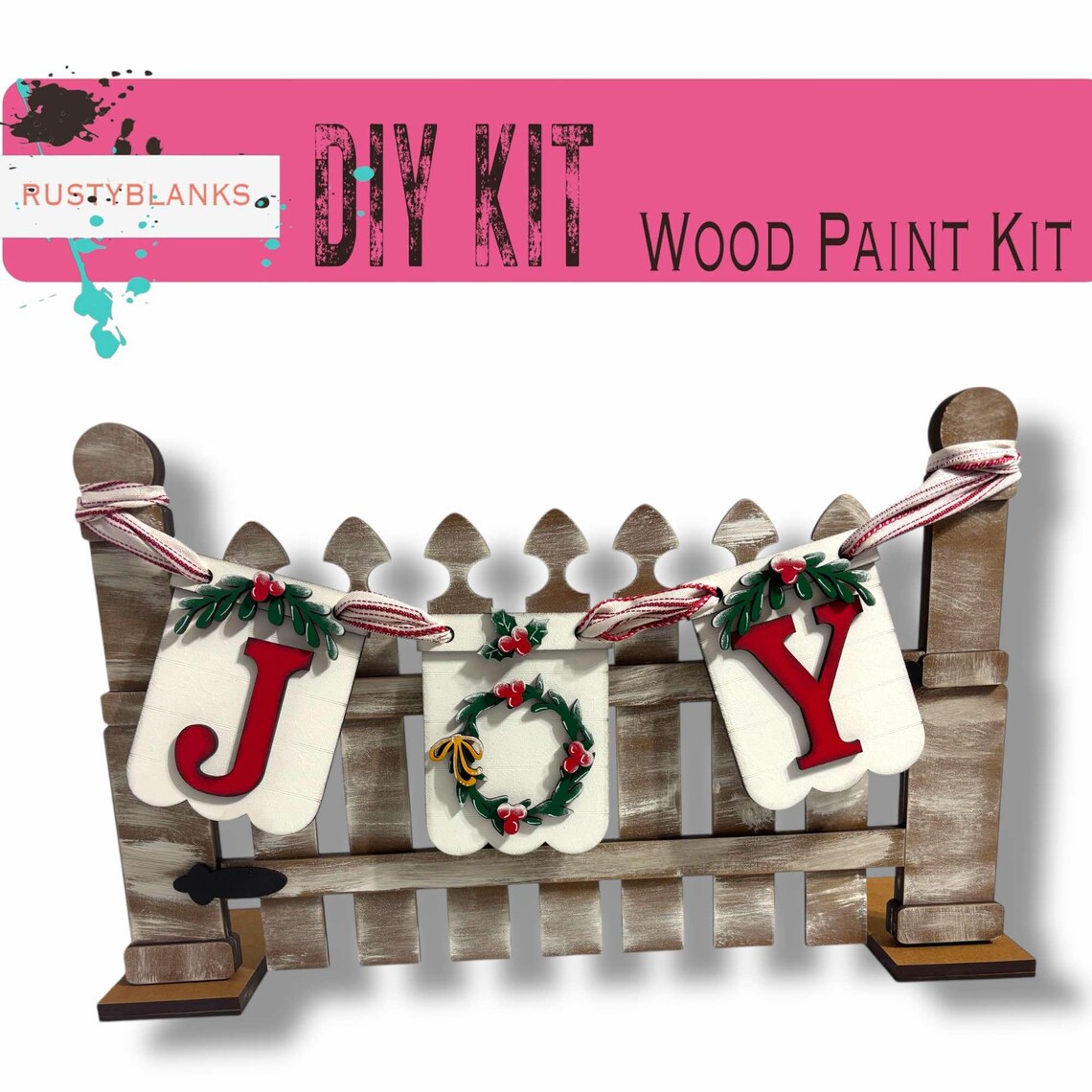 Interchangeable Christmas Joy With Wreaths Mini Banners for Picket ...