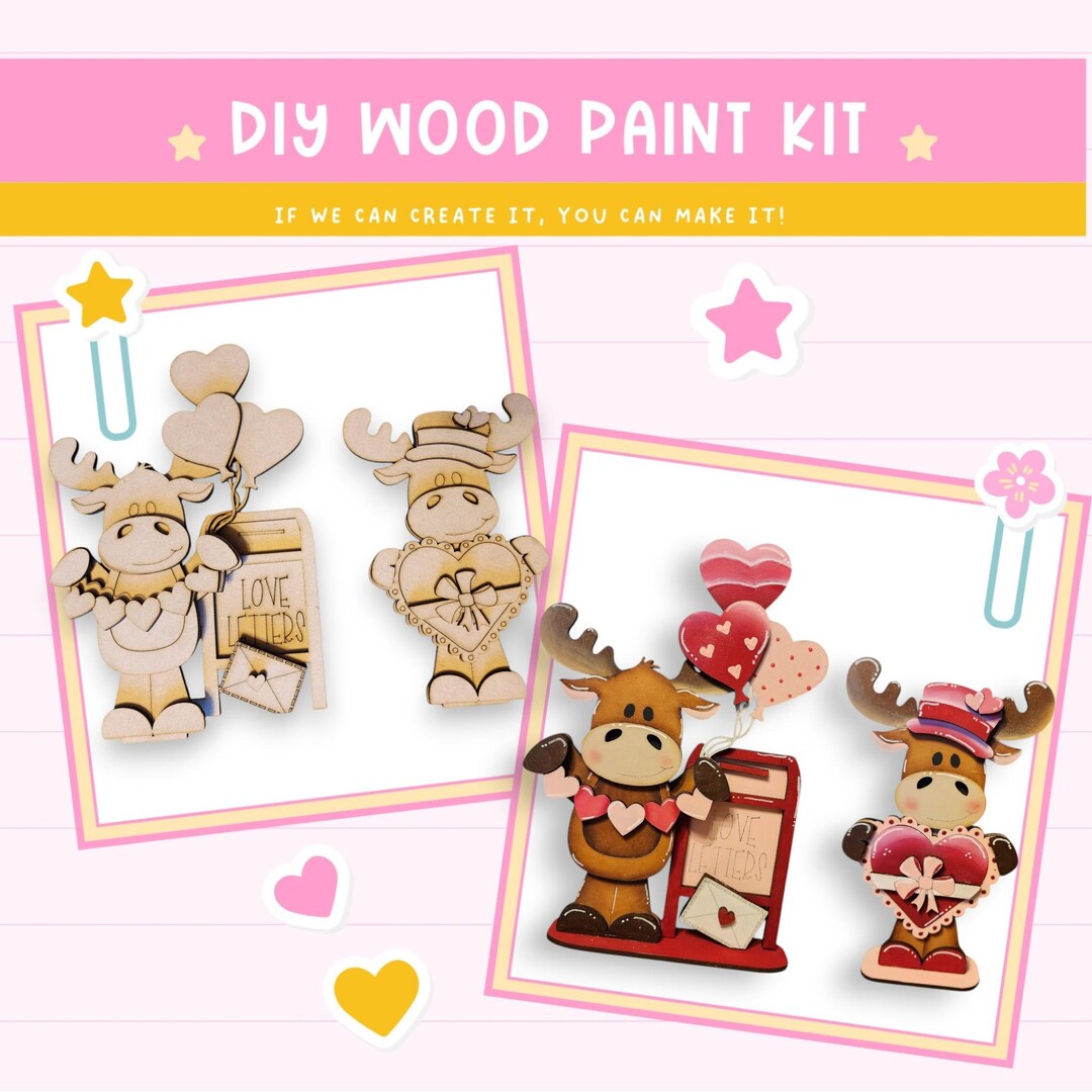 DIY Moose Valentine Wood Paint Kit | Love Letters & Heart Moose ...