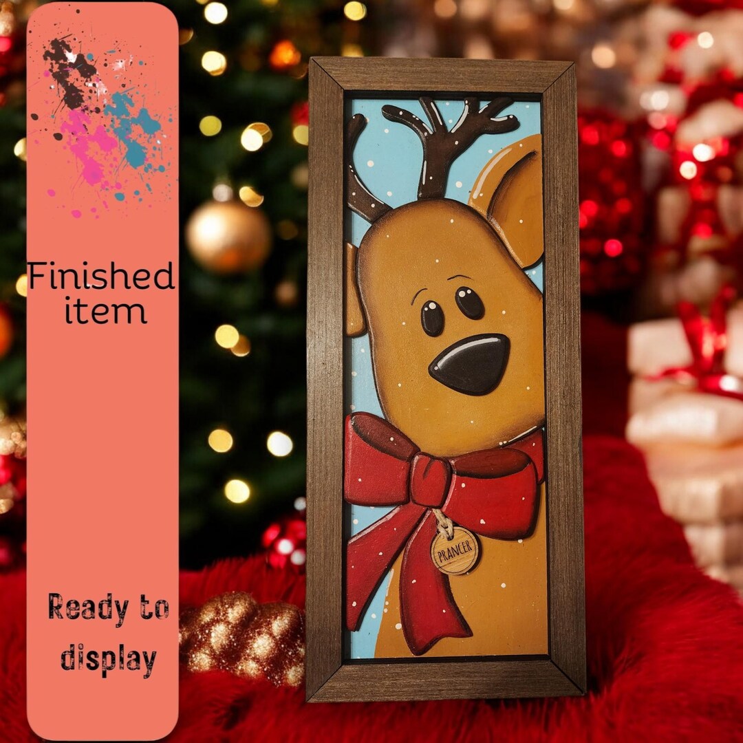 Handpainted Reindeer Framed Wall Art One-of-a-kind Holiday Décor - Etsy
